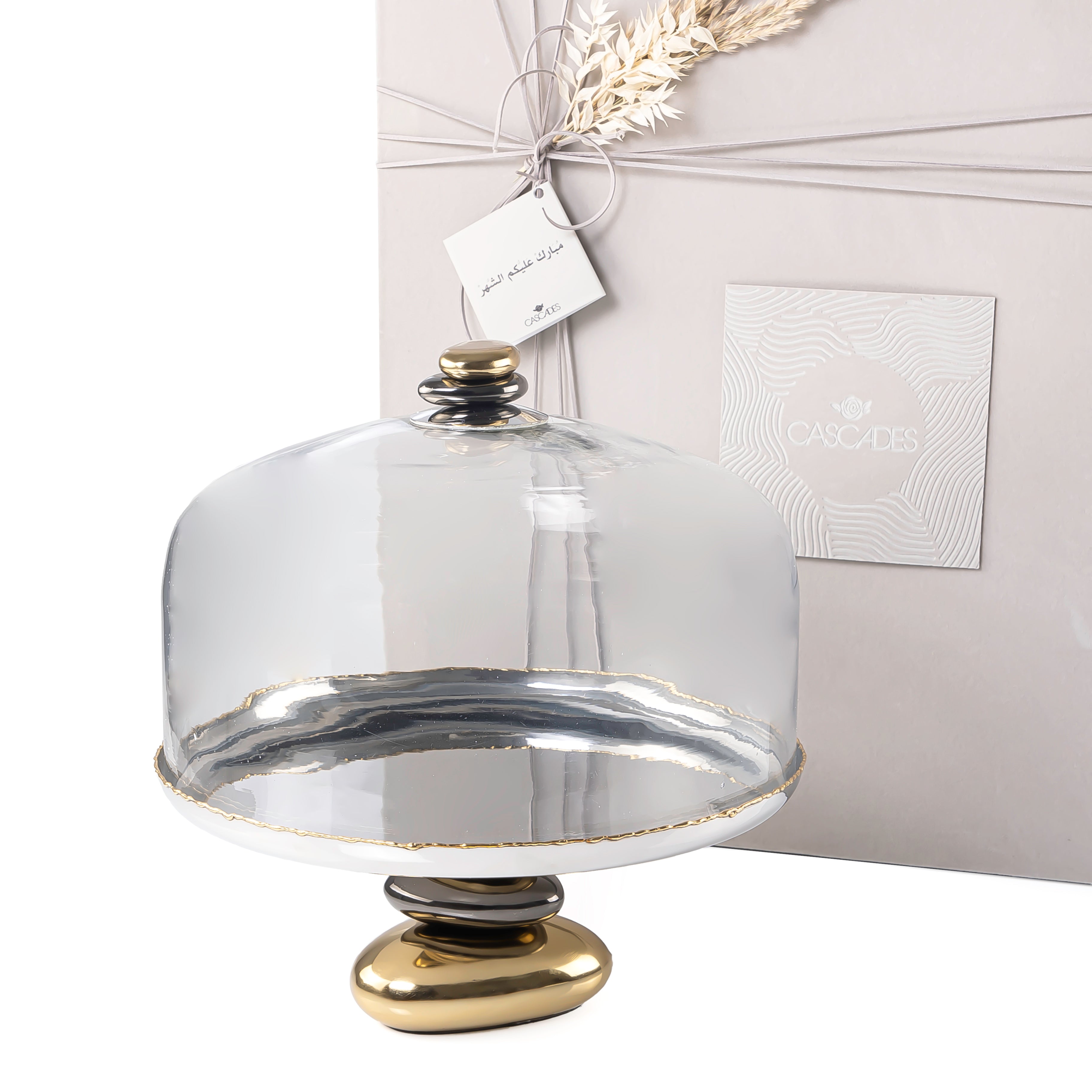 Cake stand dome with pebble stack base - Gold &VerticalLine; Cascades ...
