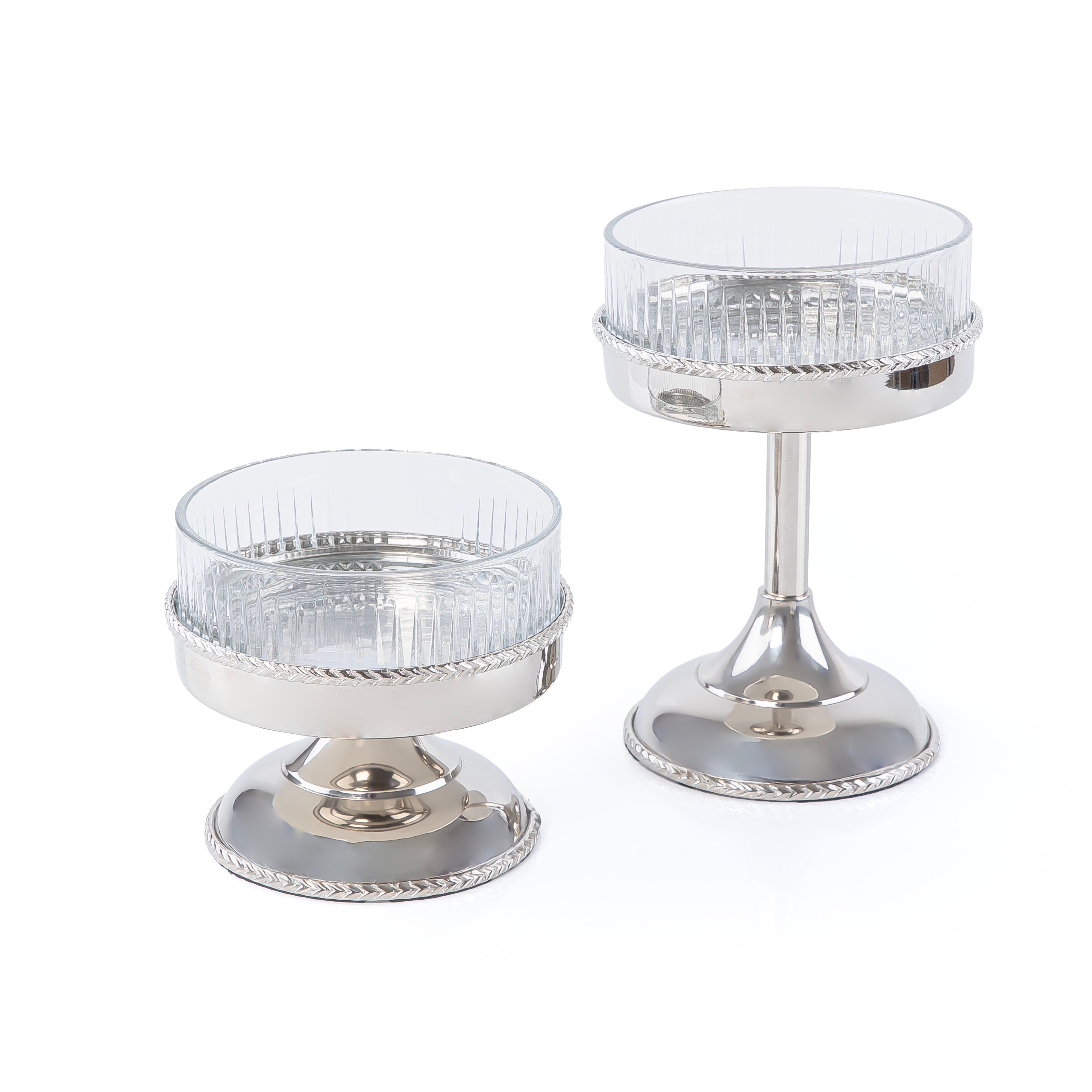 Set of 2 Pcs Shiny Metal Glass Stand with Bowl – CASCADES