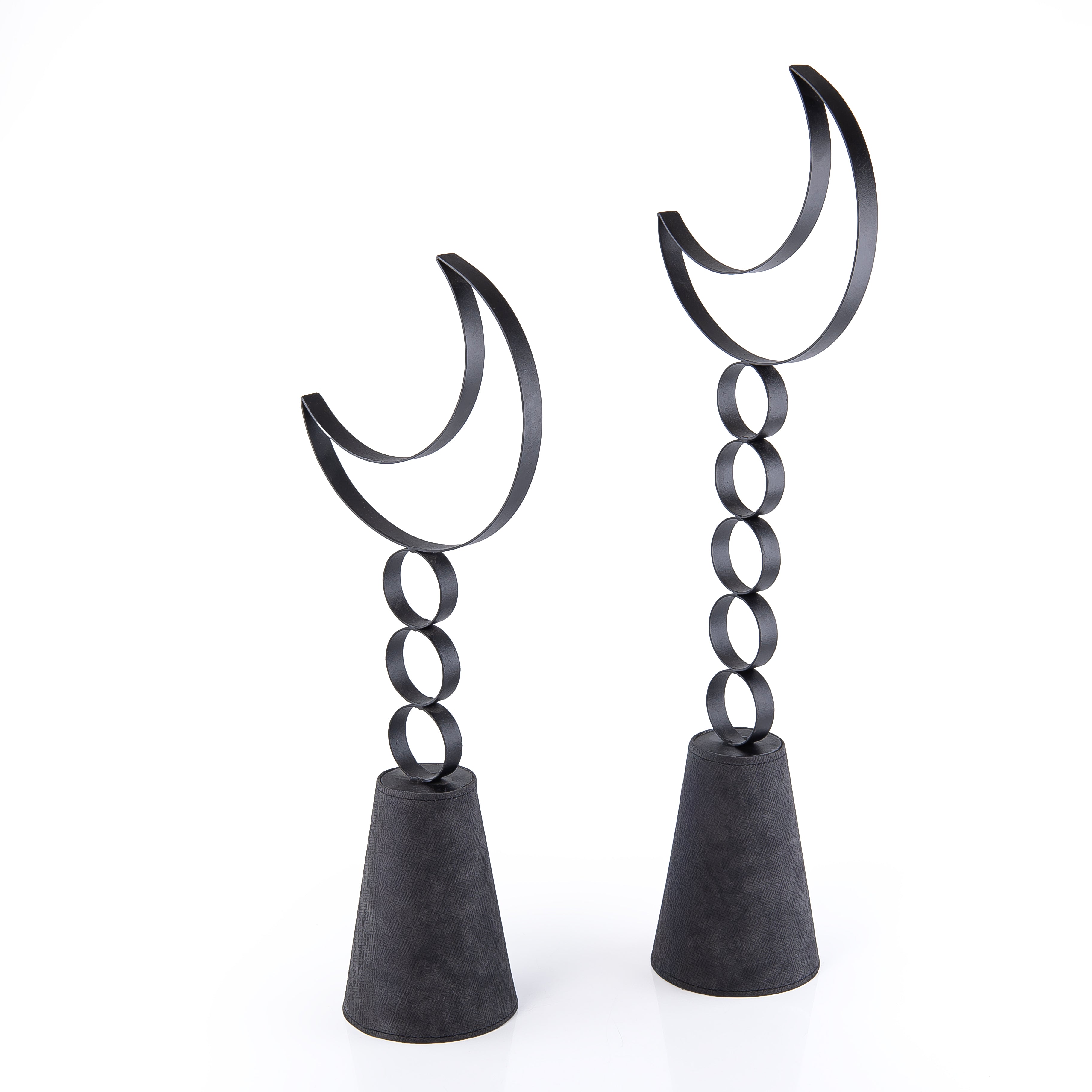 Metal Crescent Moon Decoration Stand With Leather Base - Black – CASCADES