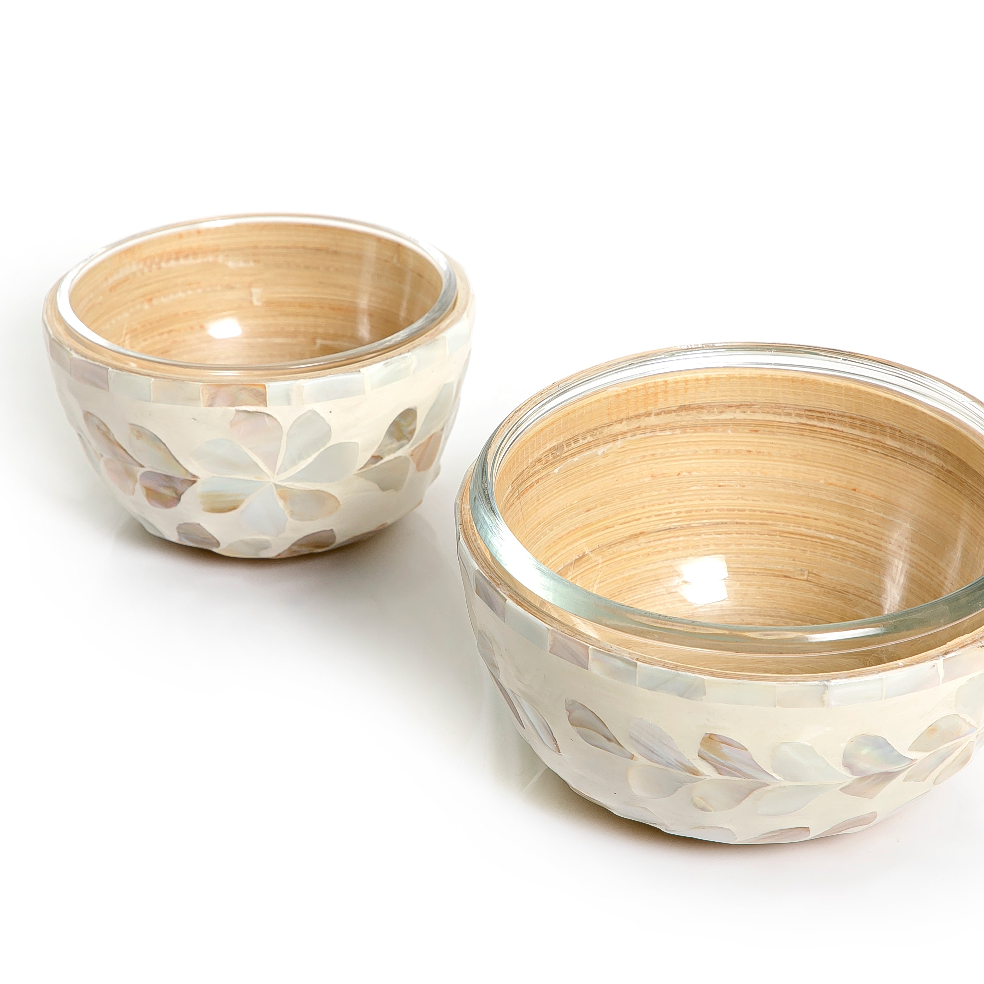 Set of Glass Bowls with Mother of Pearl Base - Large &VerticalLine ...